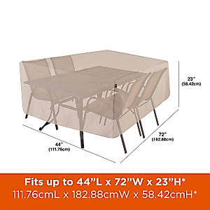 Modern Leisure 2923 Chalet Patio Table & Chairs, Furniture Set, Outdoor Cover, for Rectangular and Oval Tables (44 L x 72 D x 23 H) Water-Resistant, Beige