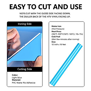 FUNKAKA Lake Blue HTV Heat Transfer Vinyl Rolls, 12" x 10ft Matte Lake Blue Iron on Vinyl for All Cutter Machines HTV Vinyl for T-Shirt Easy to Cut & Weed for Heat Transfer Design