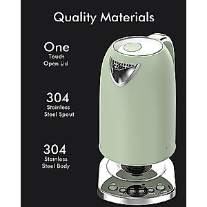 Electric Tea Kettle with Temperature Control, Longdeem 1.7L Stainless Steel Water Boiler & Heater, 1500 Watts for Fast Boiling, Cordless Serving with LED Light, Pastel Green