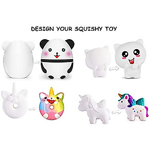 Squishies Toys for Kids, Paint Your Own Squishies - 3D Blank Arts and Crafts Gift for 3 4 5 6+ Years Old Boys Girls, Stress Relief Toys for Kid Adult, Kawaii DIY Animal Squishy Toys(5 Pcs)