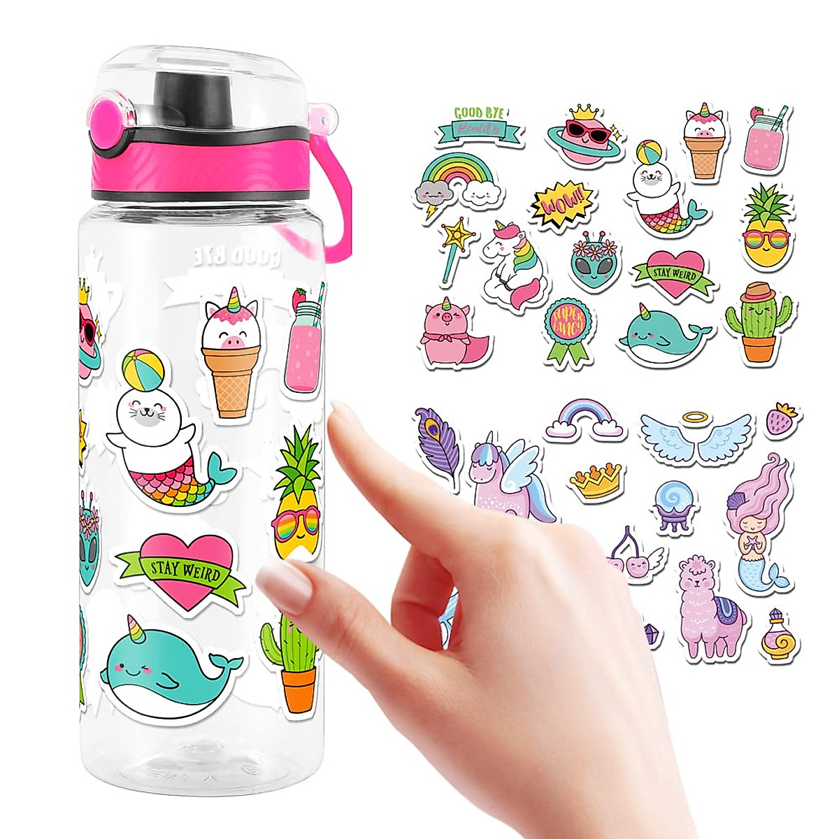 Home Tune 23oz DIY Sticker Water Bottle, Design Your Own Water Bottle for Girls & Boys - BPA Free, Chug lid, Fun DIY Arts and Crafts Activity, Cute Stickers for Girls & Boys - Red