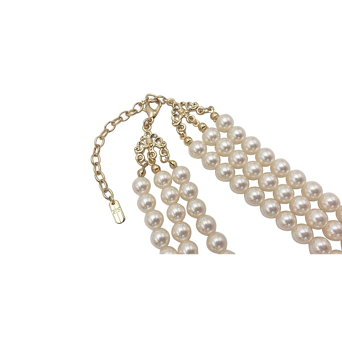 Rosemarie Collections Women's Multi Strand Classic Cream Faux Pearl Necklace and Earrings Jewelry Set, 16"-19" with 3" Extender (Cream/Gold Tone)