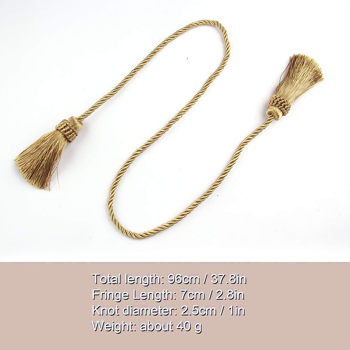 Fenghuangwu Curtain Tiebacks Handmade Decorative Curtain Holdbacks Rope with Tassel (Gold, 2P)