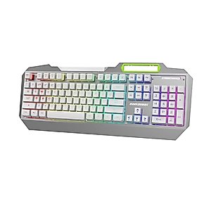 Lumsburry RGB LED Backlit Gaming Keyboard with Anti-ghosting, Light up Keys Multimedia Control, USB Wired 104 Keys Metal Keyboard for PC Games Office (Silver&White)