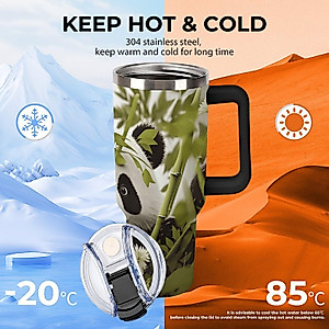 YTLKGFP 40 Oz Large Capacity Car Cup Panda Tumbler with Handle (Black) Straw Lid Insulated Stainless Steel Water Bottle Travel Mug Leak-proof Car Cup Keeps Cold Or Hot