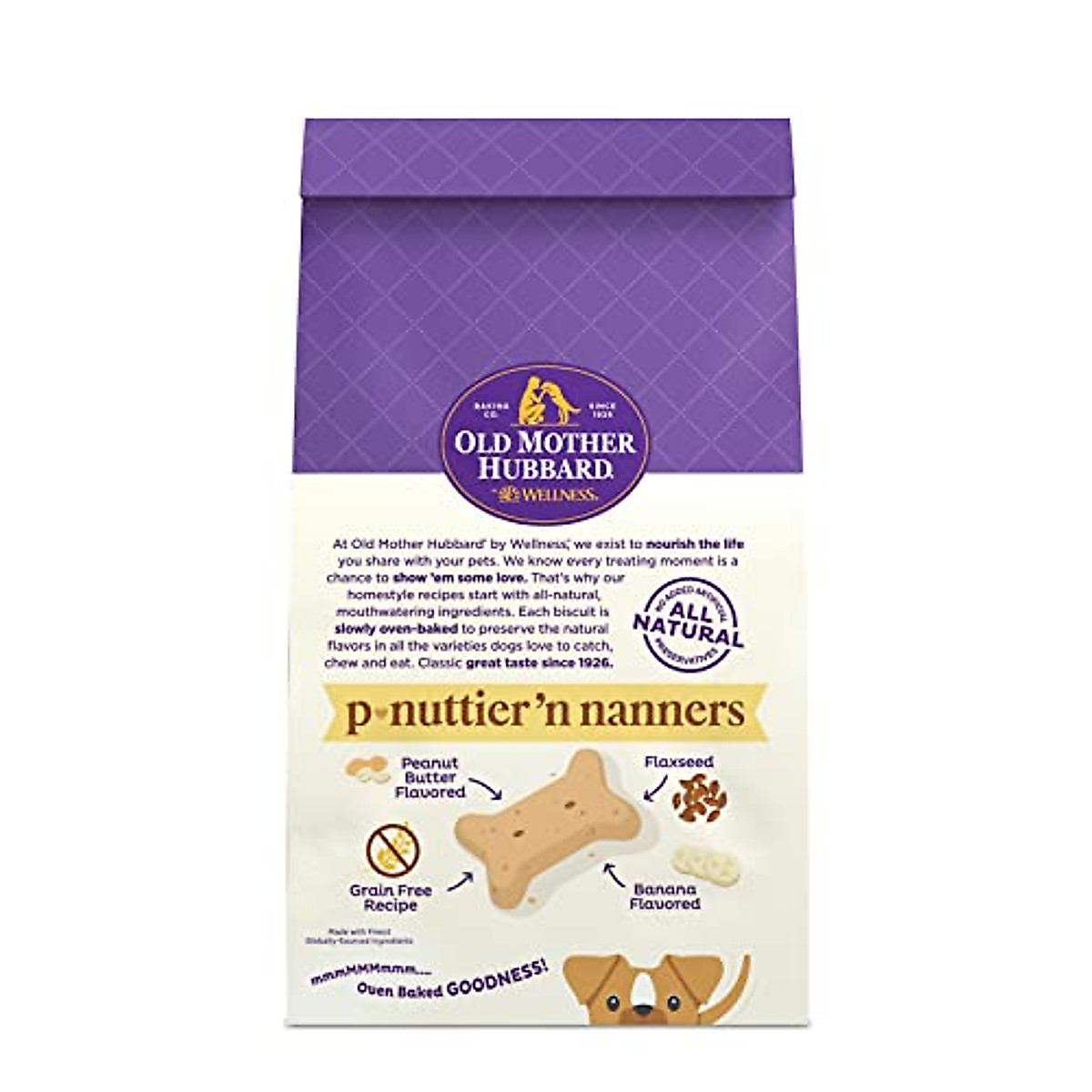 Old Mother Hubbard by Wellness Classic P-Nuttier 'N Nanners Grain Free Natural Dog Treats, Crunchy Oven-Baked Biscuits, Ideal for Training, Mini-Size, 16 ounce bag
