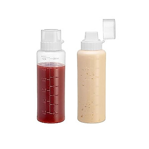PARBEE 12oz Condiment Porous Squeeze Bottles, 2 Pack Refillable Condiment Containers Ketchup Squeeze Bottles, Leak Proof Syrup Dispenser for BBQ Sauce, Salad Dressing, Oil