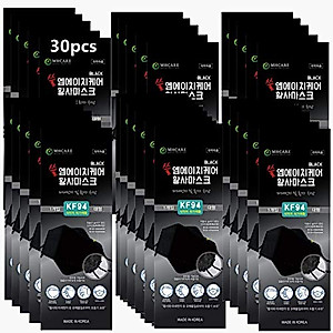 (Pack of 30) Korea Black Disposable KF94- Face Mask, Unisex, 4-Layer Filters Breathable Comfortable, Adjustable Strap, Nose Mouth Covering Dust Mask Made in Korea.