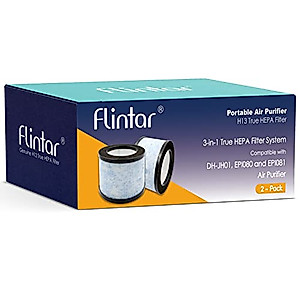 Flintar DH-JH01 True HEPA Replacement Filter, Compatible with AROEVE and Kloudi Air Purifier DH-JH01, Intelabe EPI080/EP1080, and Elechomes EPI081/EP1081, H13 Premium True HEPA Filter, 2-Pack