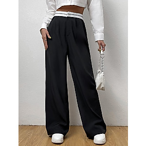 Verdusa Women's Zip Up High Waist Wide Leg Loose Long Pants Bell Bottom Black S