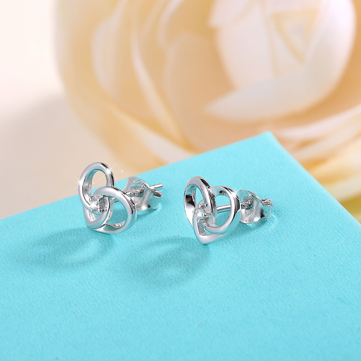 925 Sterling Silver Jewelry "I Love You To The Moon and Back" Love Heart Stud Earrings