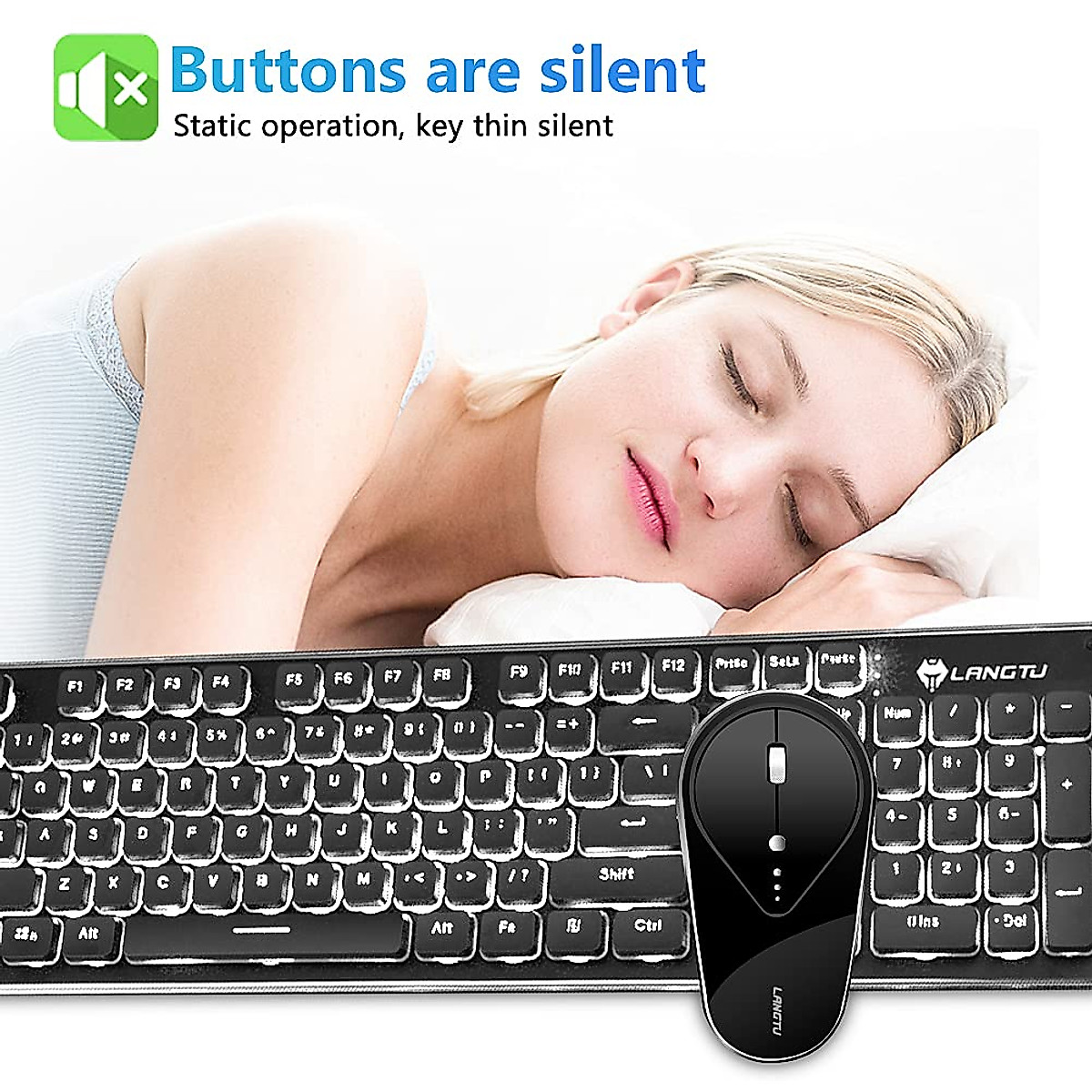 Wireless Gaming Keyboard and Mouse Combo White LED Backlit Ultra-Thin Rechargeable Keyboard and Soundless Mouse with Ergonomic Waterproof Dustproof Lage Mouse Pad for PS4,Xbox One,Desktop,PC