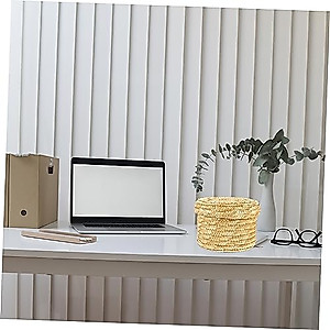 Cabilock 2pcs Basket Storage Bins Hamper Shelf Organizer Bins Small Organizer with Lids Shelf Storage Bin Small Storage Box Straw Manual