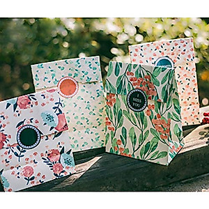 Elwish Floral Paper Gift Bags, 12pcs Party Favor Bags Vintage CandyTreat Bags with Thank You Stickers