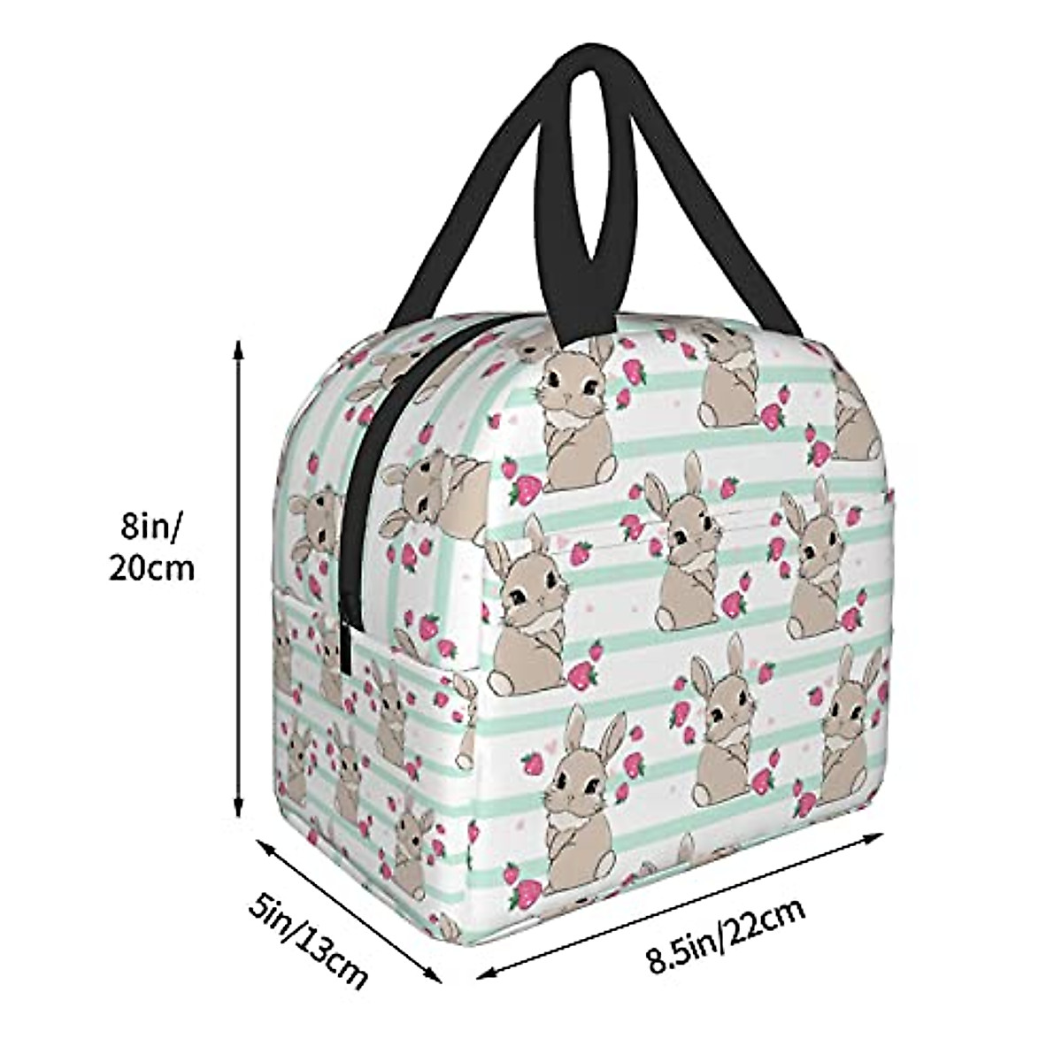 carati Cute Bunny With Strawberry Berry Sweet Lunch Box Reusable Lunch Bag Cooler Tote Travel Picnic Insulated Durable Shopping Back To School Waterproof For Girls Boys
