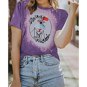 Beware of Hitch Hiking Ghost Shirt Women Funny Halloween Shirt Haunted Mansion Tshirt Fall Short Sleeve Top Purple