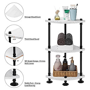 BTY Small Corner Shelf 3 Tier Free Standing Corner Display Rack Wood Corner Storage Stand Shelves for Bedroom Bathroom Small Place (Grey White)