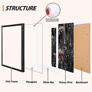 Fixwal 9 x 12 Black Picture Frame Set of 4, Display 6 x 8 Picture with Mat or 9 x 12 with Out Mat for Wall Hanging Display