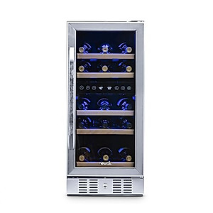 NewAir 15" Built-in or Freestanding 29 Bottle Dual Temperature Zone Wine Fridge, Quiet Operation Wine Cooler with Beech Wood Shelves, Stainless Steel Wine Cellar for Red, White, and Sparkling Wine