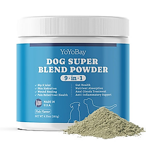 Supplements for Dogs, Dog Supplements Super Blend Powder 9 in 1, Vitamins for Dog, with Iceland Fish Powder, Support Gut Health, Hip and Joint, Multivitamin Support, 6.35oz, Fish Flavor