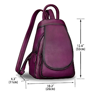 IVTG Genuine Leather Backpack for Women Vintage Real Leather Rucksack Fashion Shoulder Knapsack Purse Daypack Bag (Purple)