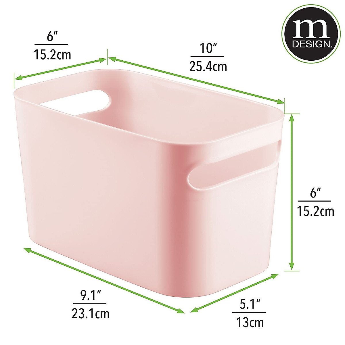mDesign Deep Plastic Bathroom Bin with Handles, Storage Organizer for Vanity Countertop, Hold Soap, Body Wash, Shampoo, Lotion, Conditioner, Hand Towels - 10" Long, Aura Collection, 4 Pack, Light Pink