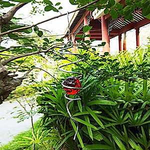 FONMY Gazing Ball Stainless Steel Spiral Tail-Decorative Wind Spinner, with Hanging Swivel Hook, Indoor Outdoor Decoration Silver Red -13 inch Height