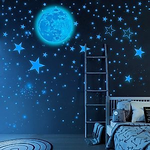 1049 Pieces Luminous Sticker Wall Decal Luminous Stars self-Adhesive Children's Room Wall Stickers Moon and Stars Fluorescent Wall Stickers, Stickers for Children's Rooms Girls Decorative