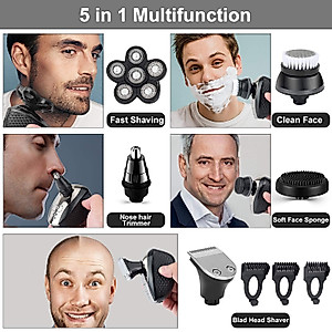 Bud K Electric Razor for Men, 5-in-1 Head Shavers for Bald Men, Wet & Dry, Rechargeable, Black