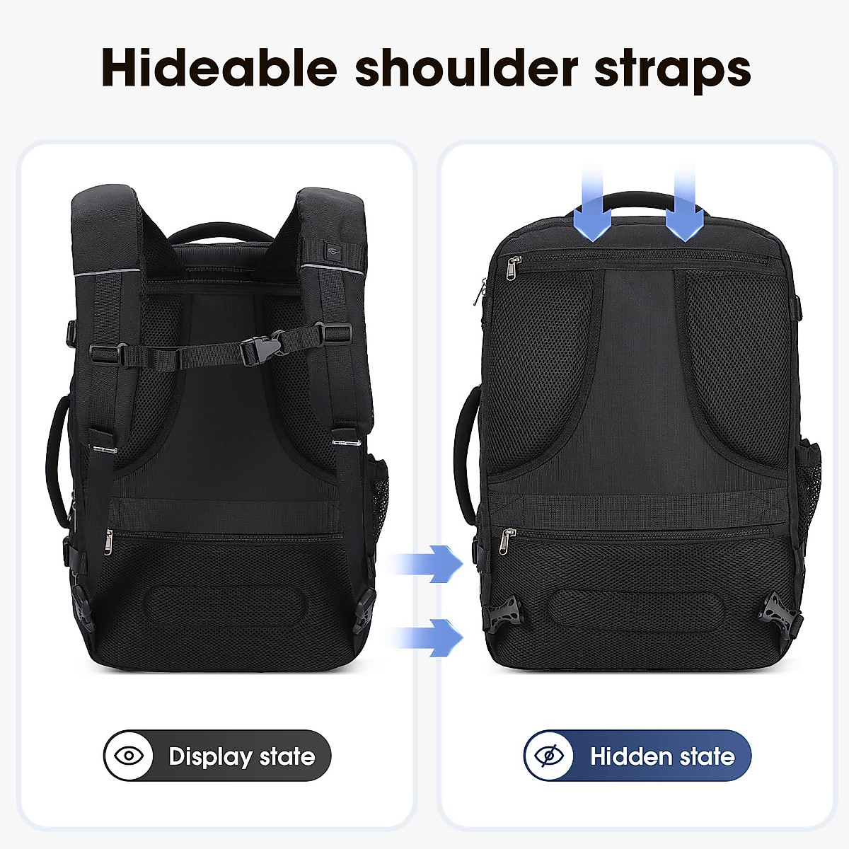 Maelstrom 40-50L Carry on Backpack,Travel Backpack for Men Women,17.3 Inch TSA Flight Approved Laptop Backpack with Hidden Shoe Bag, Expandable Large Computer Business Suitcase Backpacks-Black