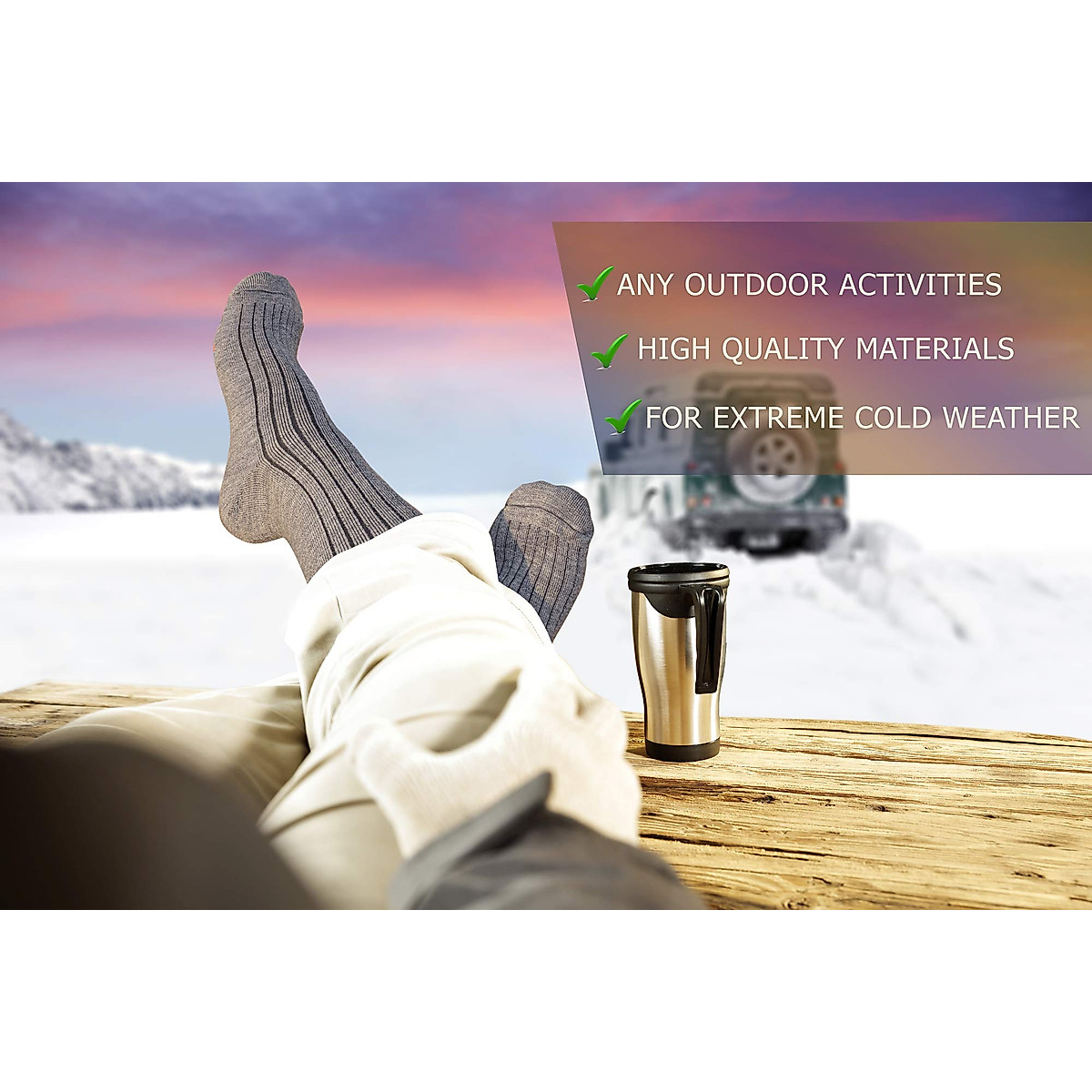 Luxury Thermal 80% True Merino Wool Socks-Over Calf, For Boots, Hiking,Ski &Home Light Gray