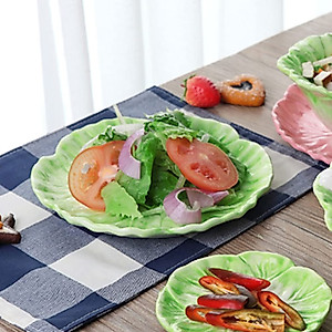 GANAZONO 1 Set Ceramic Cabbage Bowl with Plate Fruit Salad Bowl Cartoon Dinner Plate Soup Bowls Easter Food Snack Container for Kitchen Green Ramen Bowl