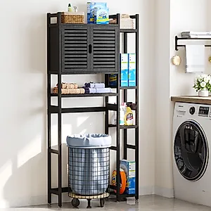 YITAHOME Over The Toilet Storage Bamboo Over-The-Toilet Cabinet with Shelf for Bathroom Storage, Space Saver for Restroom, Laundry, Black