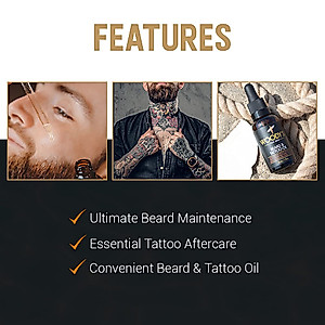 Woody's Beard & Tattoo Oil, 2 in 1 for Healthy Beard & Vibrant Tattoos, with Moringa, Macadamia, & Argan Oils, 1 Fl Oz (2 Pack)