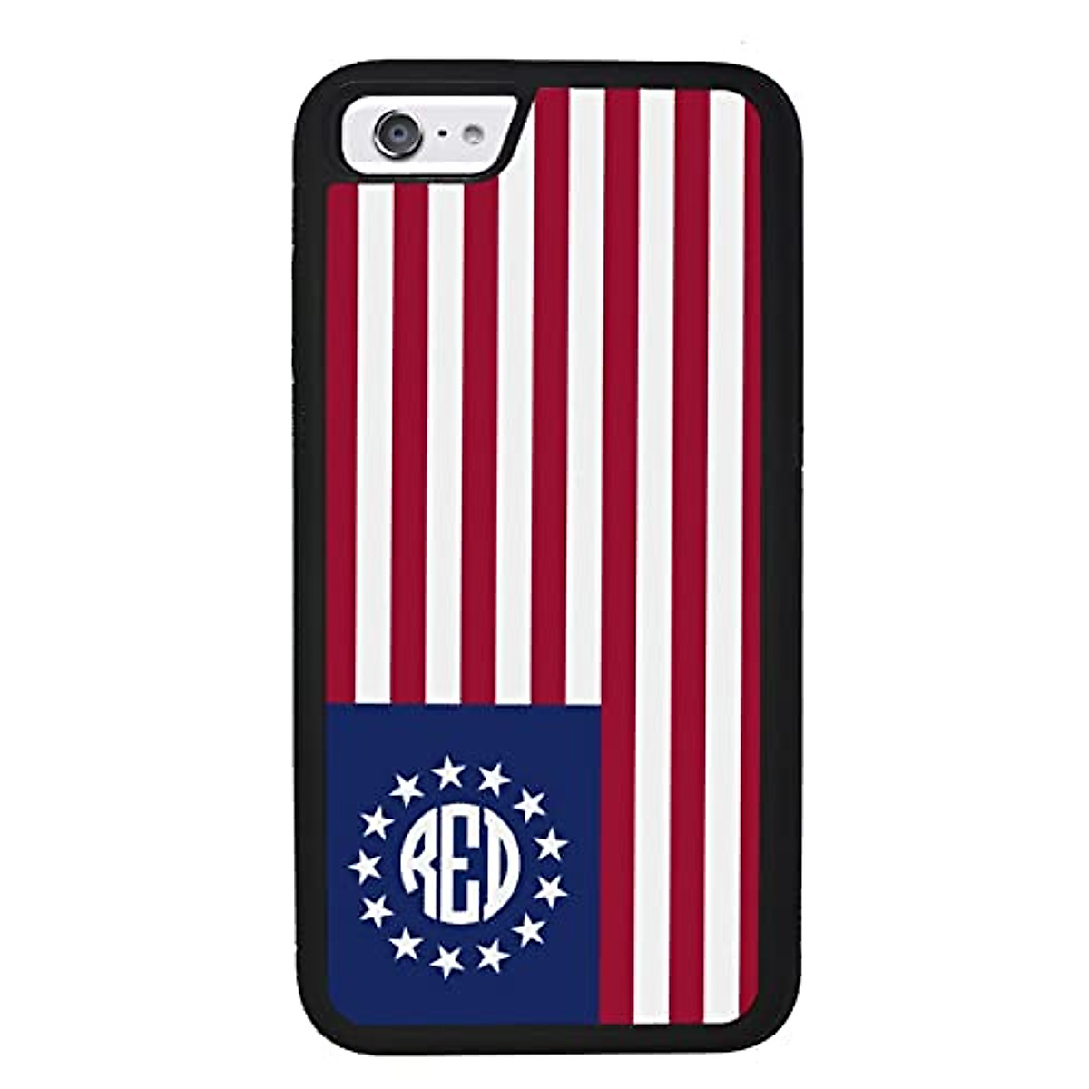 Betsy Ross Flag Personalized Monogram Apple iPhone Black Rubber Phone Case Compatible with iPhone 14 Pro Max, Pro, Max, iPhone 13 Pro Max Mini, 12 Pro Max Mini, 11 Pro Max X XS Max XR 8 7 Plus