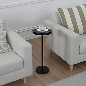 COVLON Pedestal Side Table, Drink Table, Small End Table, Martini Table for Living Room, Dorm, Home Office and Bedroom, Distressed Finish, Black