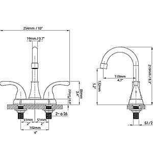 Bathroom Sink Faucet FRANSITON 4 Inch Faucet 2 Handle Bathroom Sink Faucet Lead-Free Brushed Nickel Bath Sink Faucet with Pop-up Drain Stopper and Supply Hoses