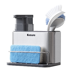 Kitsure Sponge Holder, Detachable Sink Caddy and Kitchen Sink Sponge Holder, Easy-to-Clean Sink Caddy Kitchen Sink Organizer, Stainless and Non-Slip Dish Brush Holder with A Refillable Soap Pump