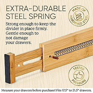 Bamboo drawer dividers expandable - wooden dividers separators Spring Loaded Drawer Organizer for Clothes, Kitchen Utensils, Bathroom and Dresser - Wood Dividers for Drawers - Keep Your Stuff Organized and Sorted [13.5" - 17.5"]