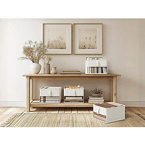 Vailando Foldable Storage Bins with Clear Window, Fabric Organizer for Closet, Shelves & Cubes - Breathable, Odor-Free Storage Boxes for Towels, Clothes, Toys, Books - 14.75"x10.25"x8", White, 3-Pack