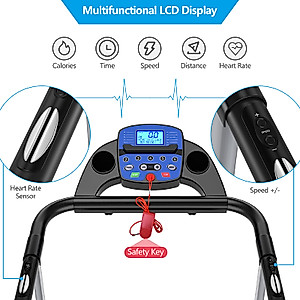 GYMAX Folding Treadmill, Electric Motorized Running Walking Machine with LCD Monitor, 12 Preset Program & Heart Rate Sensor, Compact Home Gym Cardio Training Workout Equipment