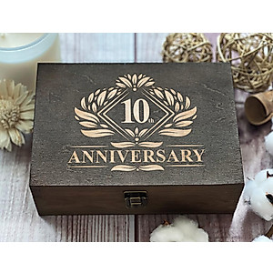 10th Anniversary Commemorative Wooden Box - Engraved Decade Milestone, Perfect for Couples