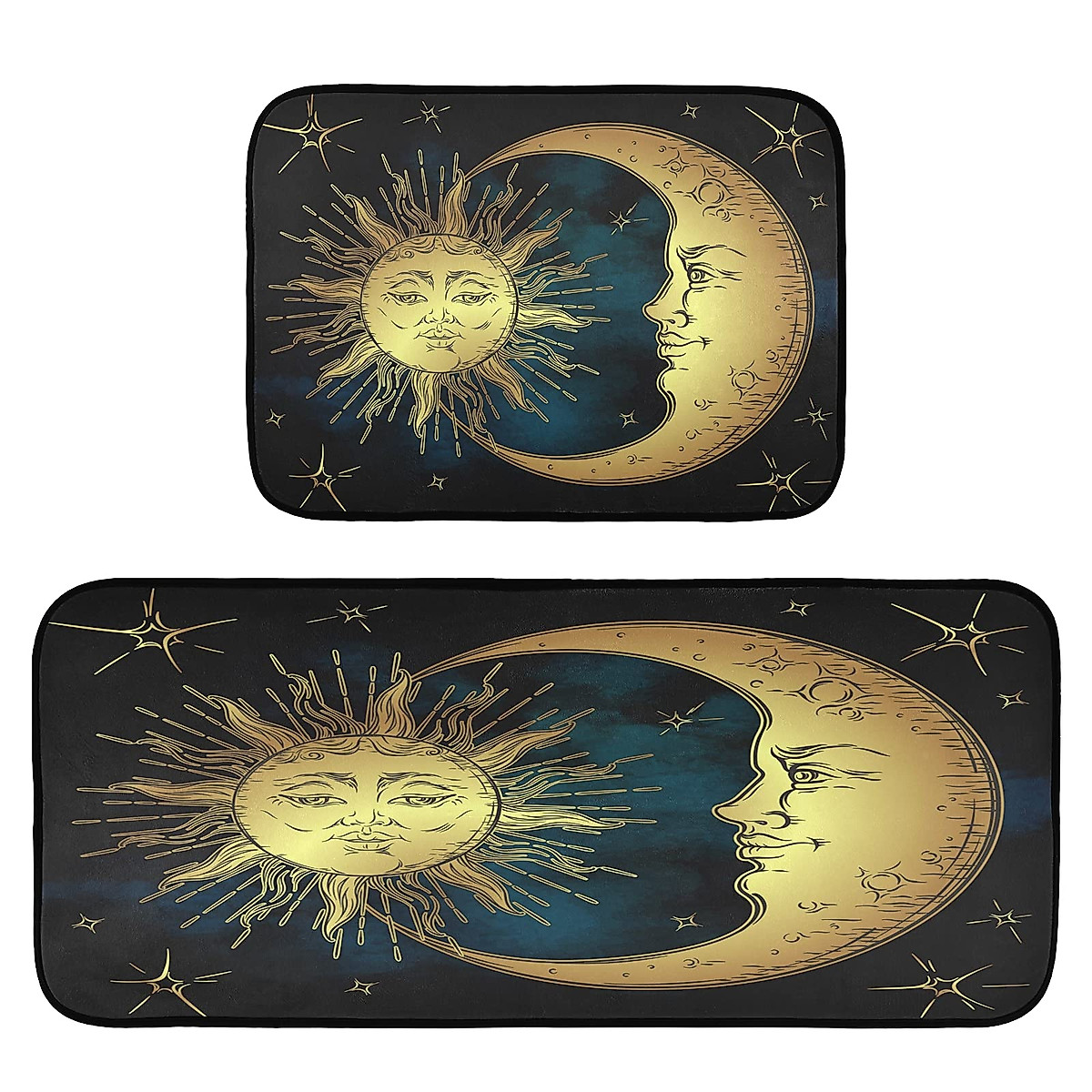 ALAZA Sun Moon Star Antique 2 Piece Kitchen Rug Floor Mat Set Runner Rugs Non-Slip for Kitchen Laundry Office 20" x 28" + 20" x 48"