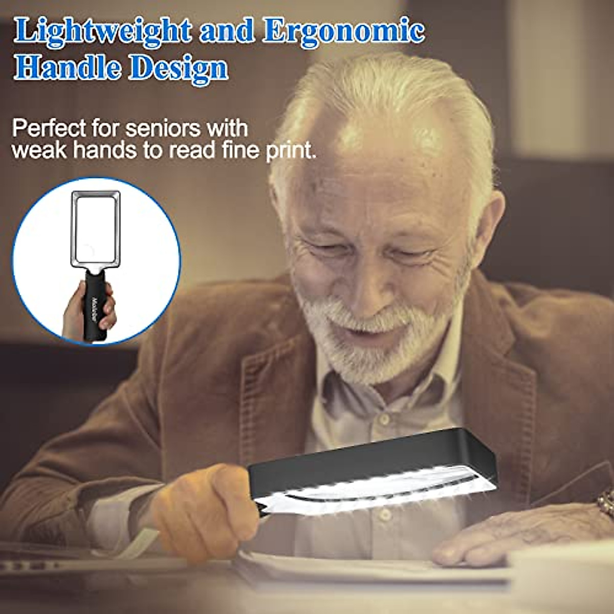 Magnifying Glass with Light, 4X 10X Magnifier with 20 Anti-Glare and Dimmable LED Lights Provides Evenly-Lit Viewing Area for Low Vision Seniors
