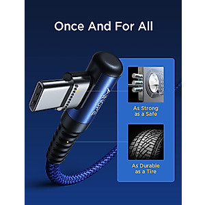 AINOPE 60W 4-Pack Type C to Type C Cable Right Angle Super Fast Charging USBC to USBC Cord 10FT+6.6FT+3.3FT+3.3FT Compatible Samsung S22 S21,Note 20 Ultra,iPad Pro/Air