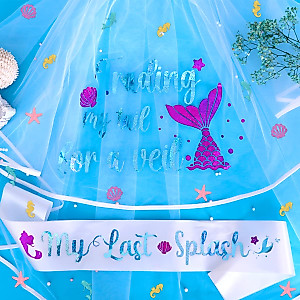 Mermaid Party Favors Mermaid Bridal Bachelorette Party Sash Mermaid Veil for Bachelorette My Last Splash Sash Trading my Tail for a Veil Decorations for Bridal Shower Engagement Wedding Hen Party