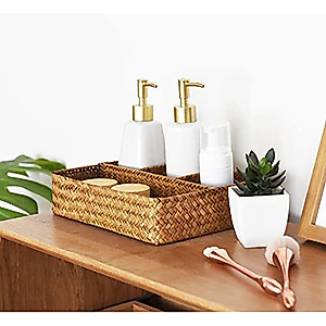 YANGQIHOME Tea Bag / Sugar Packet Holder, Coffee Station Condiment Organizer, Seagrass Storage Basket, Wicker Rattan Divided Basket Organizer for Drawer / Shelf / Countertop