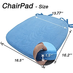 KGPLOME Chair Cushion with Ties for Dining Chairs - Non Slip Memory Foam Kitchen Seat Pad and Indoor Pad with Machine Washable Cover [ 16.5 x 16.2 Inches ] - Blue