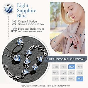 Leafael Infinity Love Heart Link Bracelets, March & December Birthstone Crystal Bracelet for Women, Silver Tone Jewelry Gifts for Her, Light Sapphire Blue, 7-inch Chain and 2-inch Extender