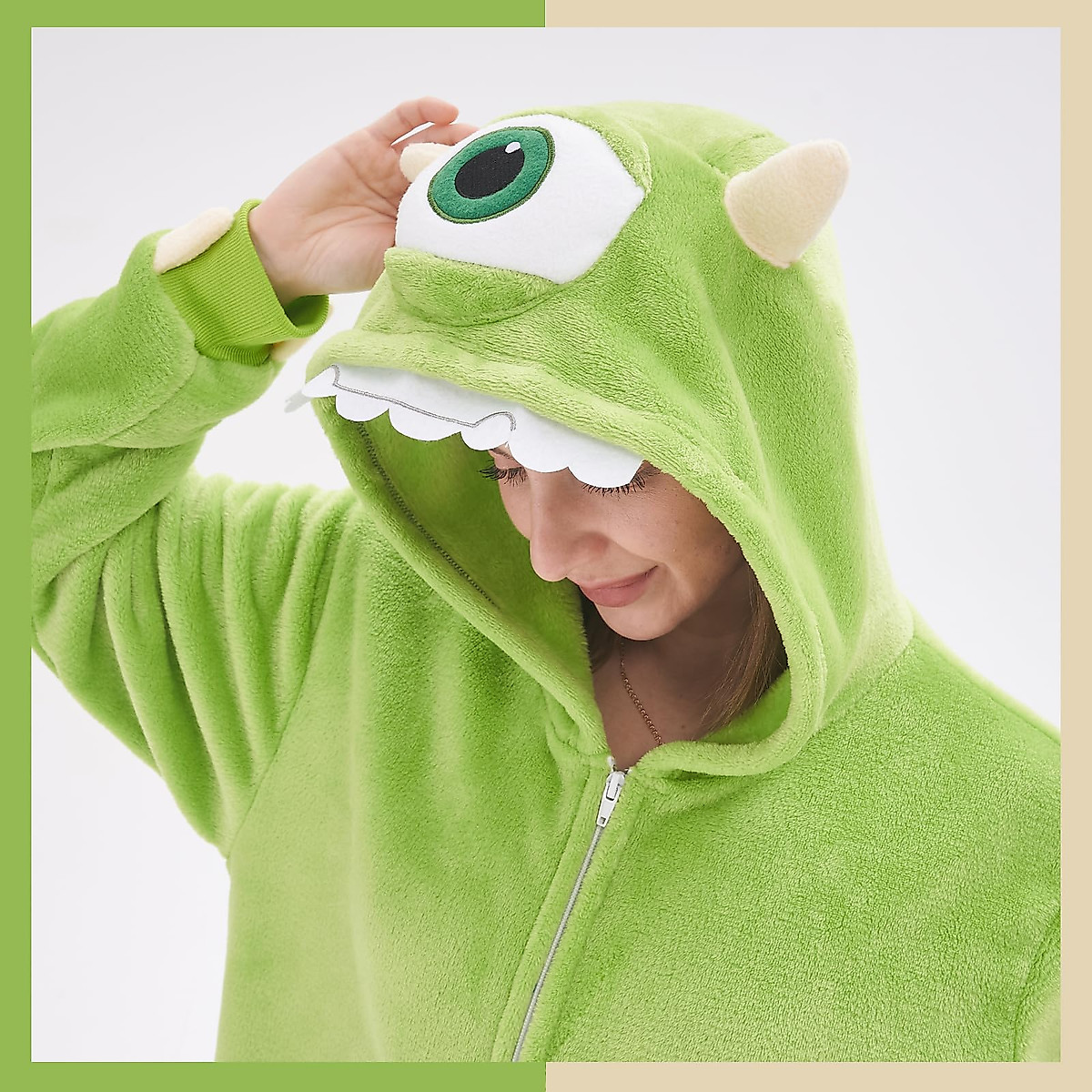 GONAAP Unisex Adult Mike Wazowski Onesie Pajamas Animal One Piece Costume Cosplay Sleepwear (Mike Wazowski, Medium)